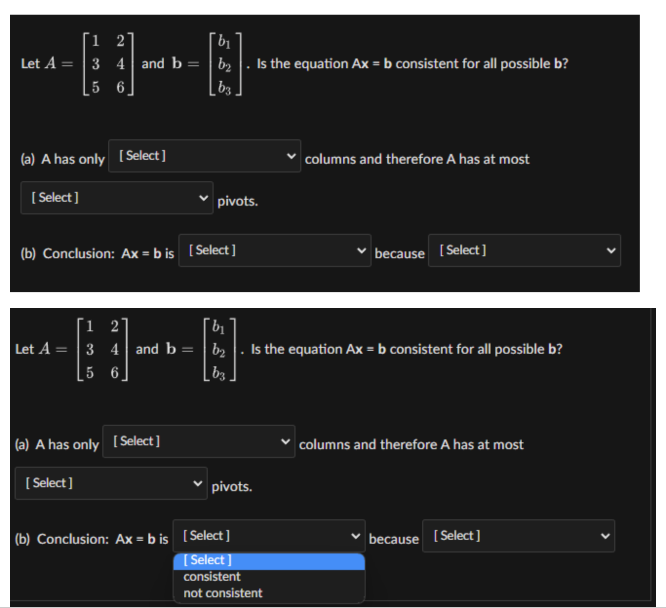 Solved Let A=⎣⎡135246⎦⎤ and b=⎣⎡b1b2b3⎦⎤. Is the equation | Chegg.com