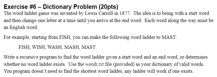 Solved Exercise #6 - Dictionary Problem (20pts) The word | Chegg.com