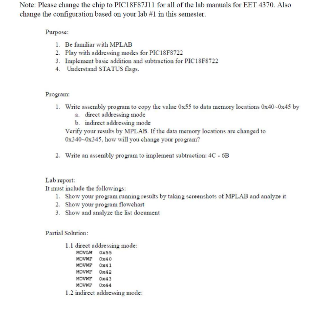 Solved Note: Please change the chip to PIC18F87J11 for all | Chegg.com