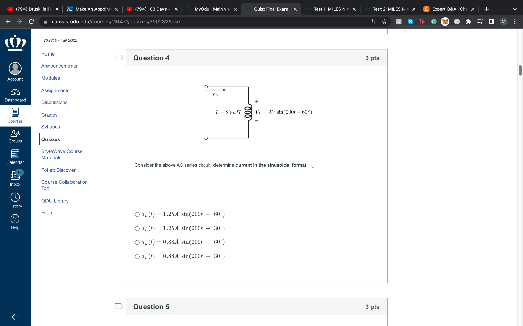 Solved Consider the above AC series circuit, determine | Chegg.com