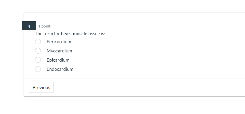 Solved 41 ﻿pointThe term for heart muscle tissue | Chegg.com