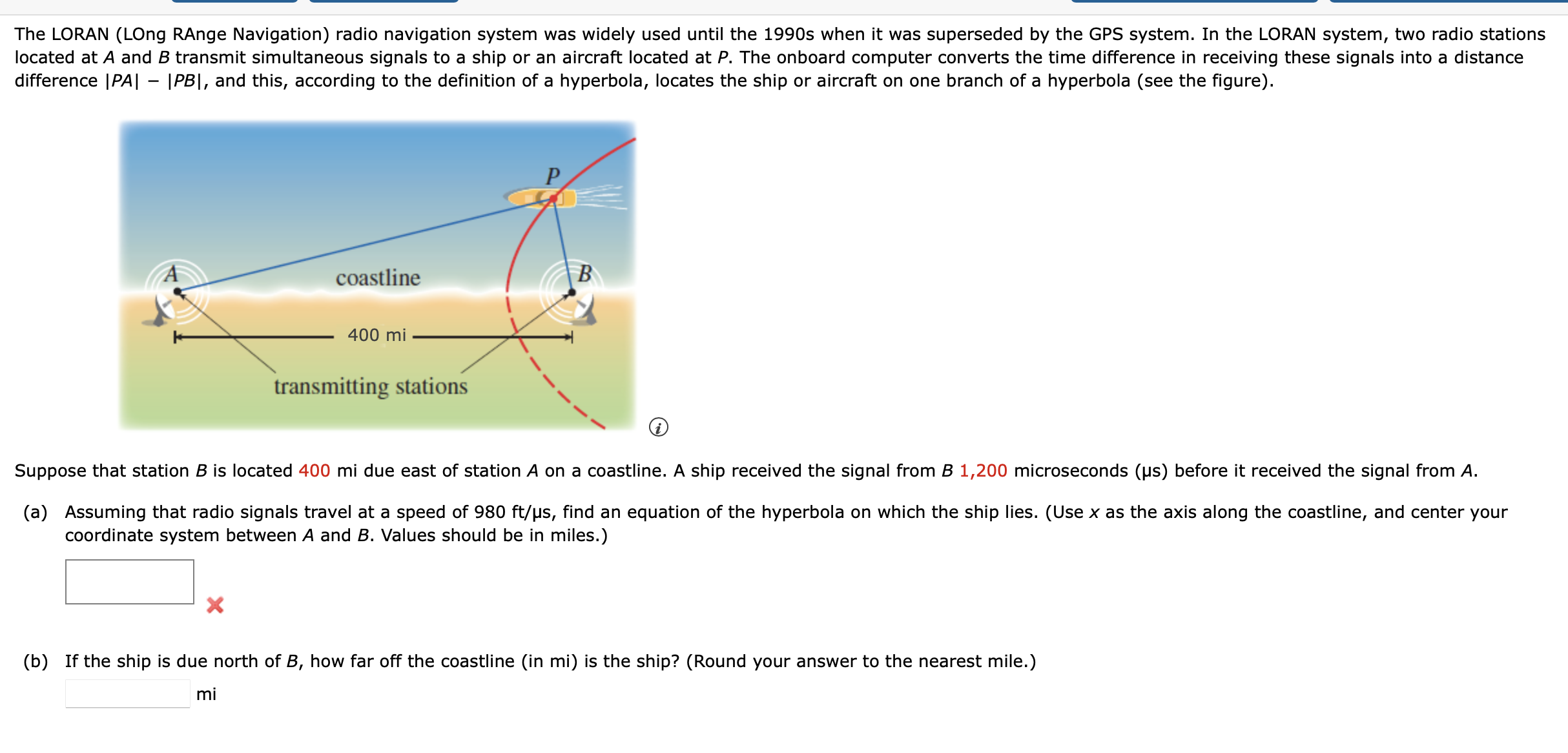 Solved The LORAN (LOng RAnge Navigation) ﻿radio navigation | Chegg.com