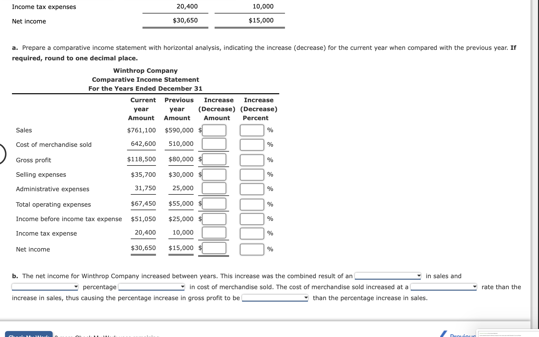 Solved Horizontal Analysis of the Income Statement Income | Chegg.com