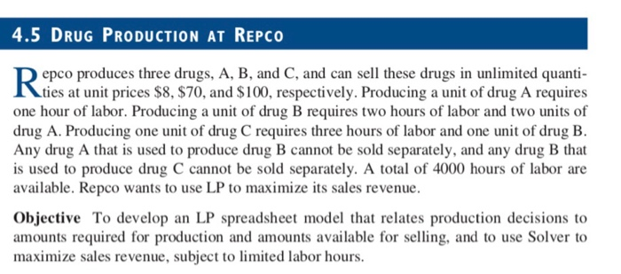 Solved 4.5 DRUG PRODUCTION AT REPCO epco produces three | Chegg.com