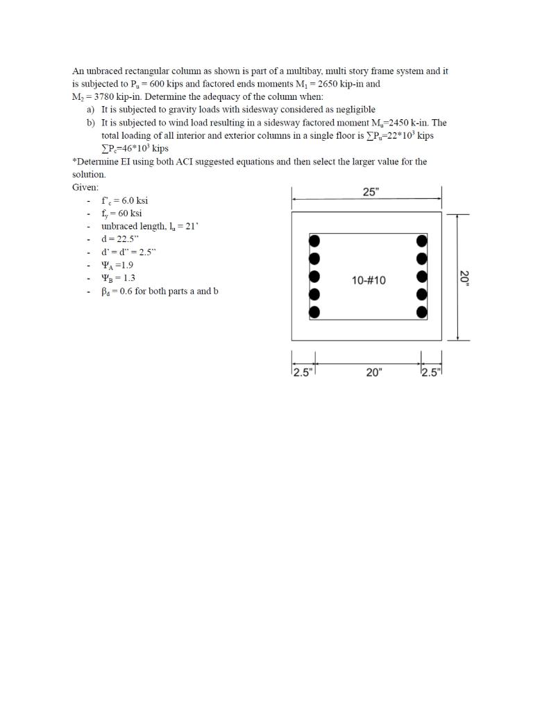 Solved An unbraced rectangular column as shown is part of a | Chegg.com