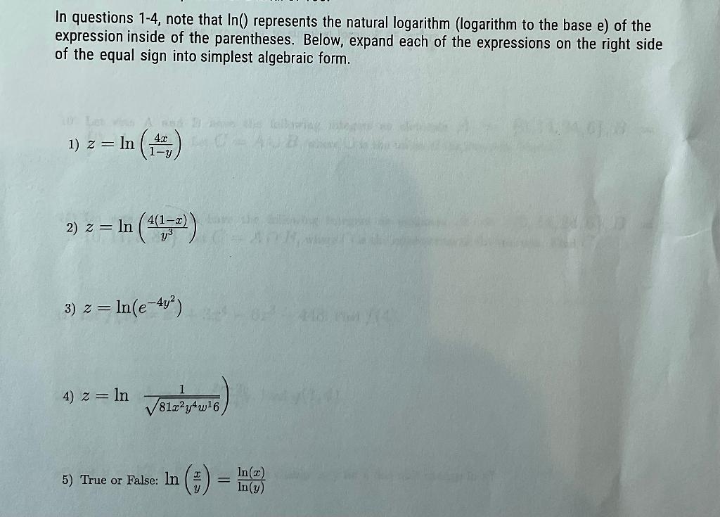 Solved note that In() represents the natural logarithm | Chegg.com