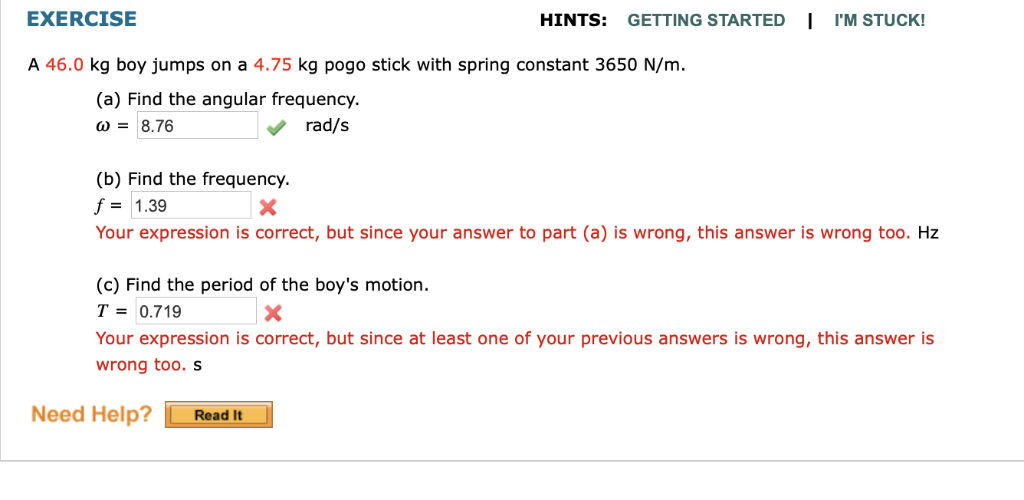 Solved EXERCISE HINTS: GETTING STARTED I'M STUCK! A 46.0 kg | Chegg.com