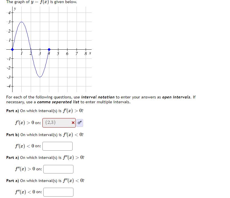 Solved The graph of y=f(x) ﻿is given below.Part a) ﻿On which | Chegg.com