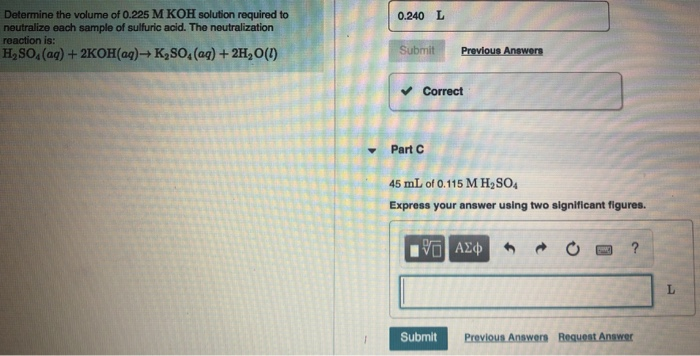 Solved Determine the volume of 0.225 M KOH solution required | Chegg.com