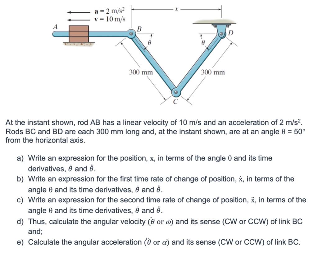 Solved At The Instant Shown Rod Ab Has A Linear Velocity Of