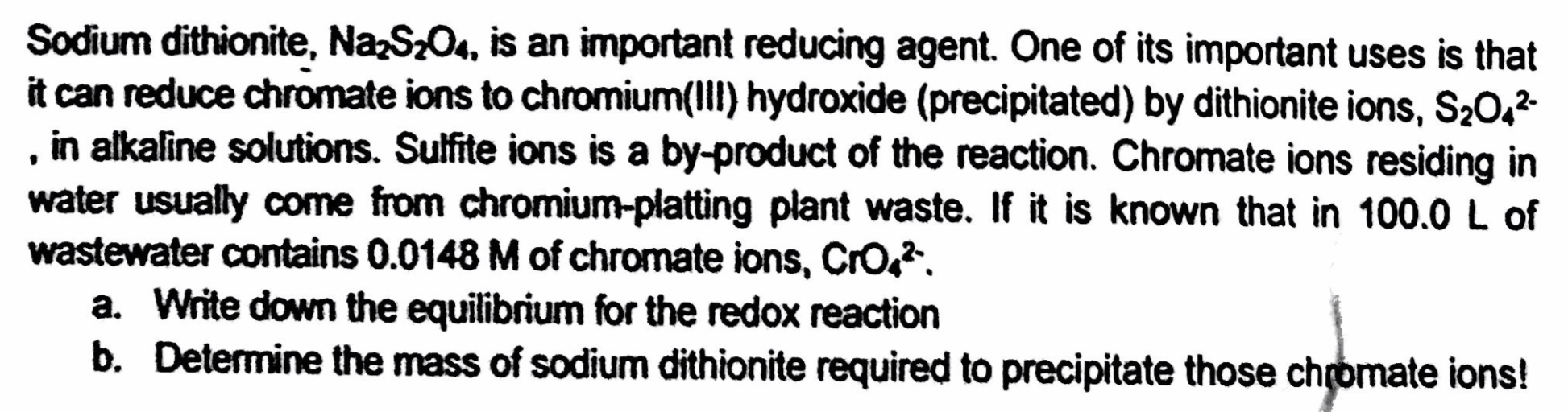 Solved sodium dithionite, na2so4, is an important reducing | Chegg.com