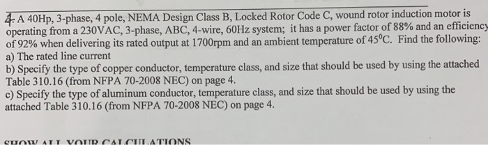 4 A 40Hp, 3-phase, 4 pole, NEMA Design Class B, | Chegg.com
