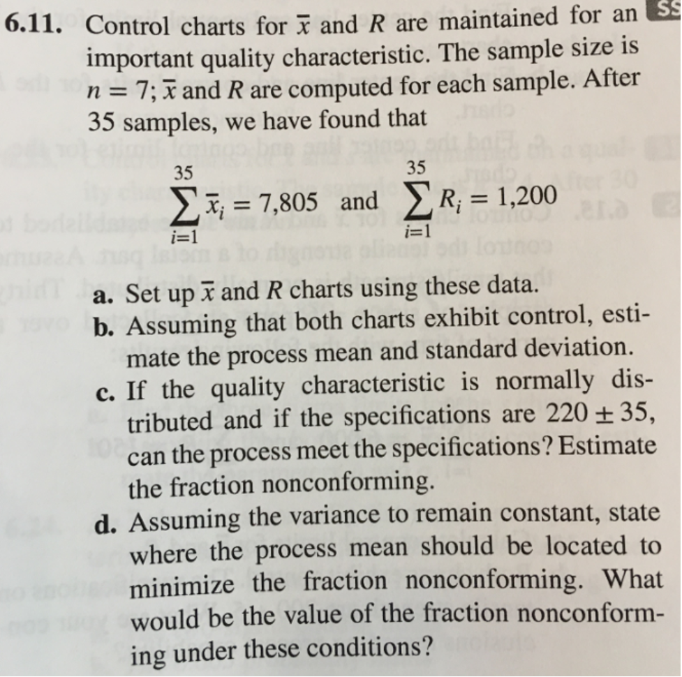 Solved 1. Control charts for xˉ and R are maintained for an | Chegg.com