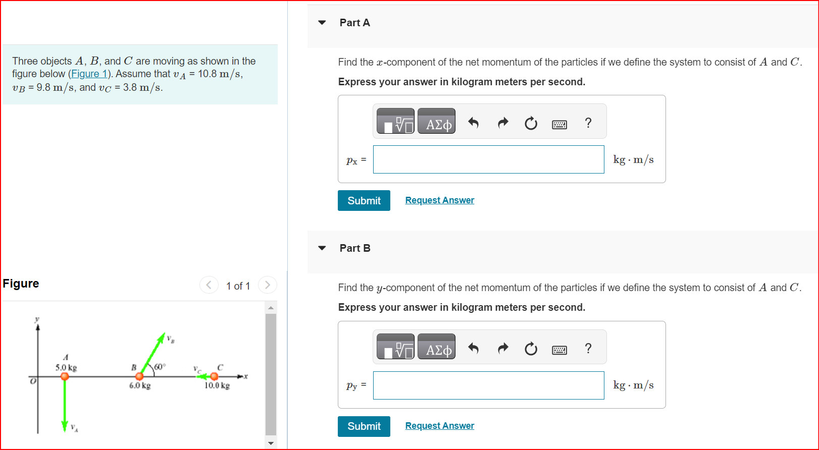 Solved Three objects A,B, and C are moving as shown in the | Chegg.com