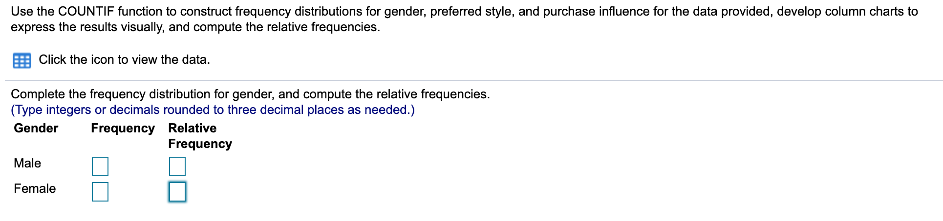 Use the COUNTIF function to construct frequency | Chegg.com