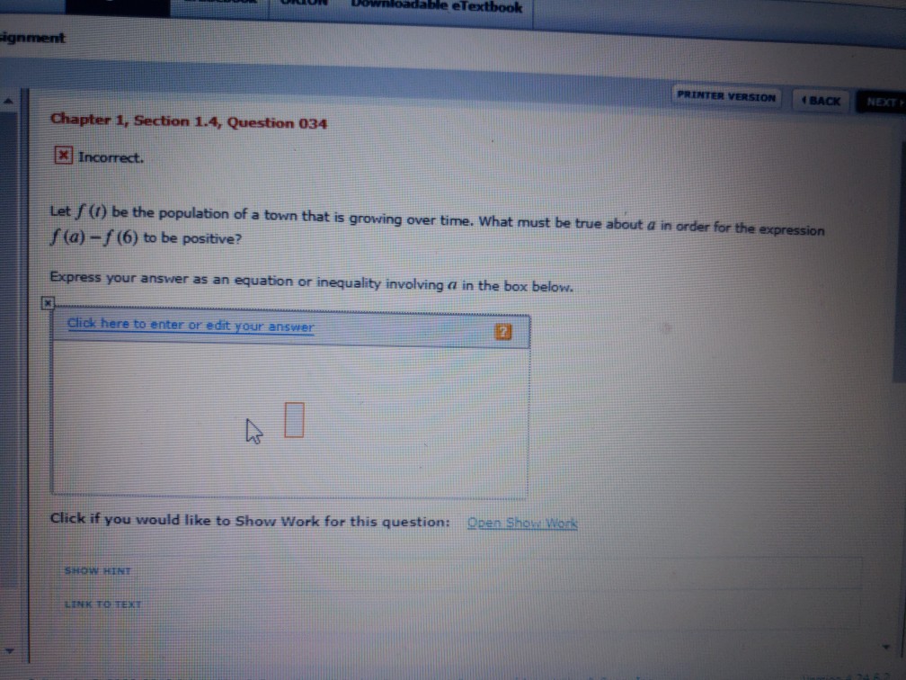 Solved able eTextbook ignment PRINTER VERSION BACK NEXT | Chegg.com