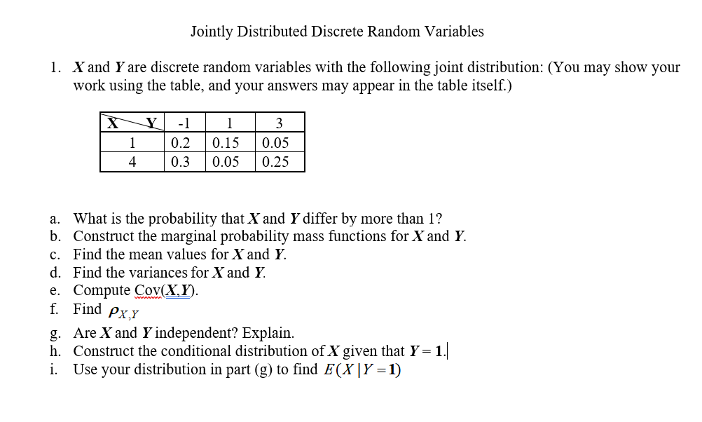 Solved Jointly Distributed Discrete Random Variables 1 X 3316