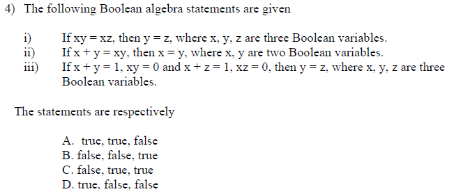 Solved The following Boolean algebra statements are | Chegg.com