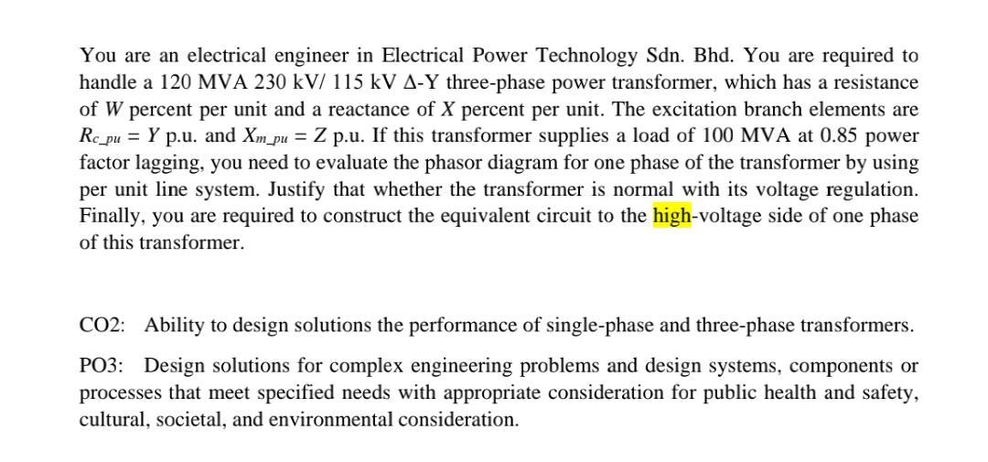Solved You are an electrical engineer in Electrical Power | Chegg.com