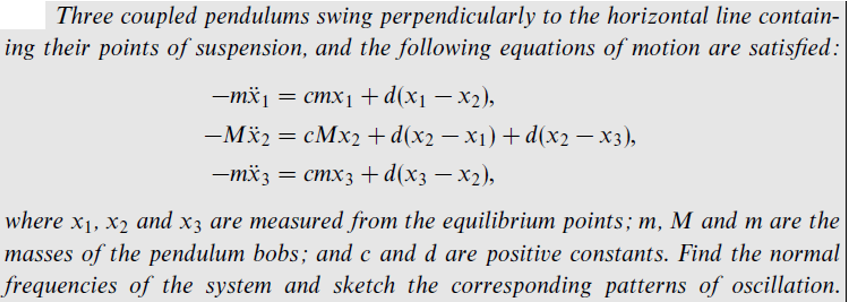 Solved Three coupled pendulums swing perpendicularly to the | Chegg.com