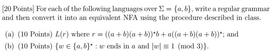Solved [20 ﻿Points] ﻿For each of ﻿the following languages | Chegg.com