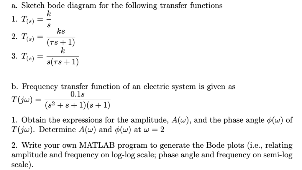 a. Sketch bode diagram for the following transfer | Chegg.com