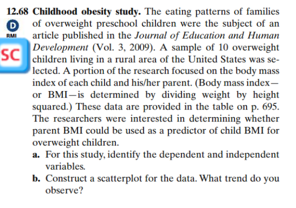Solved 12.68 Childhood obesity study. The eating patterns of | Chegg.com