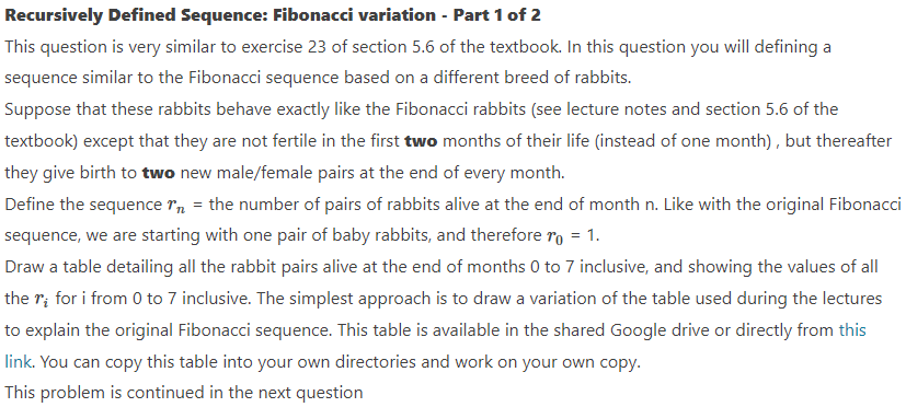 Solved Recursively Defined Sequence: Fibonacci variation - | Chegg.com