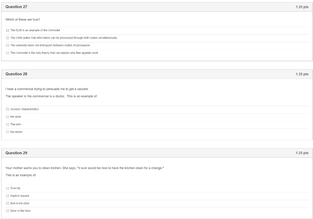 Solved Question 27 1.33 pts Which of these are true? The ELM | Chegg.com