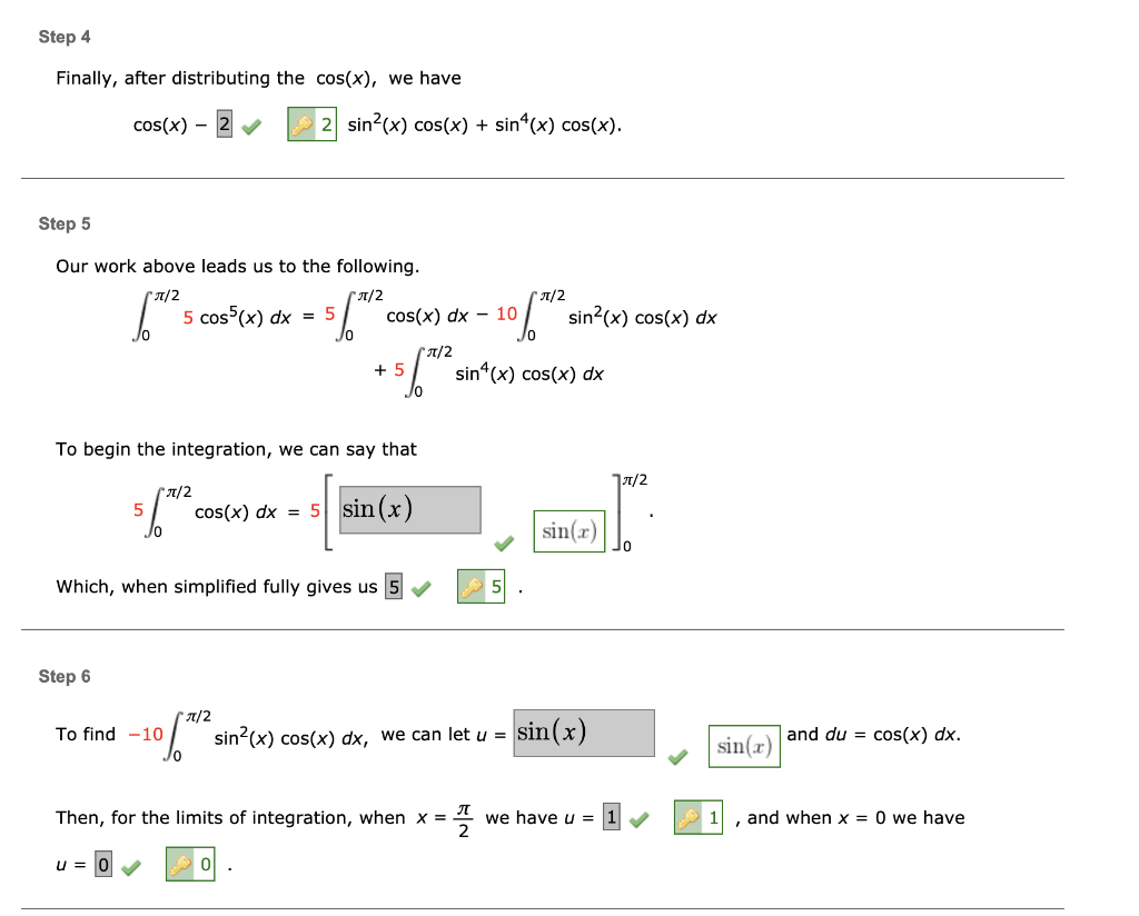 Solved Tutorial Exercise Evaluate the integral. 2/2 5 cos(x) | Chegg.com