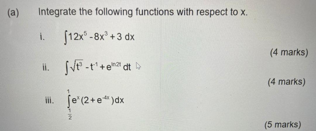 Solved (a) Integrate the following functions with respect to | Chegg.com