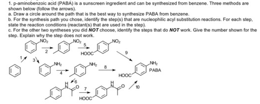 Solved 1. p-aminobenzoic acid (PABA) is a sunscreen | Chegg.com