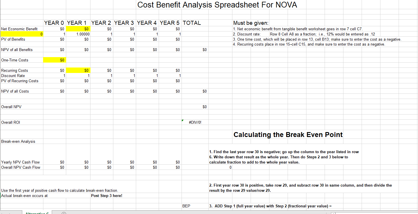 Solved Cost Benefit Analysis Spreadsheet For NOVA | Chegg.com