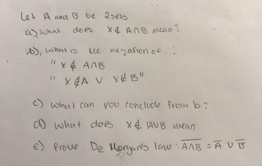 Solved let A and B be 2 sets à) What does X & ANB mean? , | Chegg.com