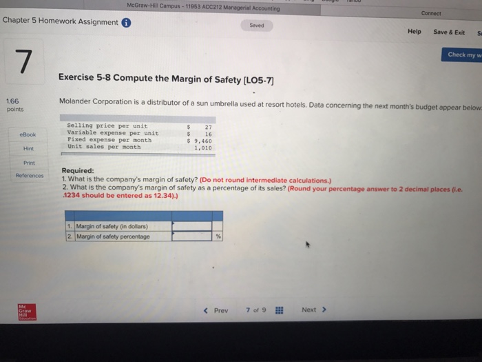 Solved McGraw Hill Campus 11953 ACC212 Managerial Account Chegg