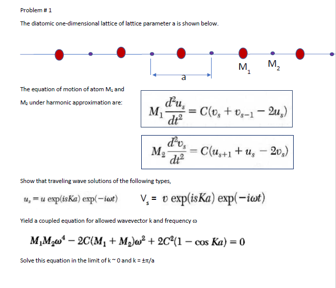 Solved Problem #1 The diatomic one-dimensional lattice of | Chegg.com