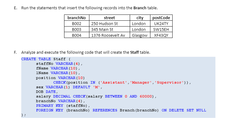 N. Delete from the Staff table all workers in the | Chegg.com
