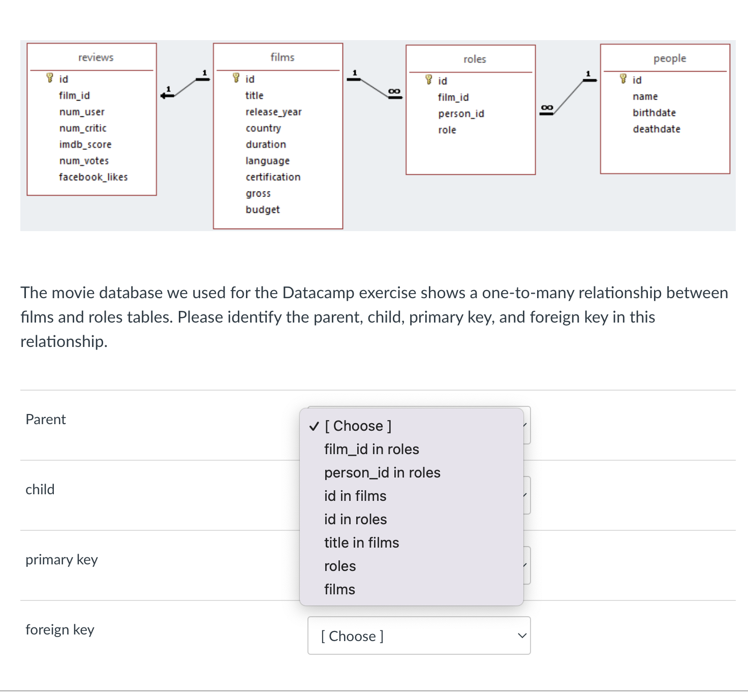 Solved The movie database we used for the Datacamp exercise | Chegg.com