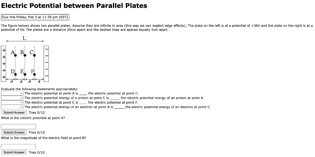 Solved Electric Potential between Parallel Plates potential | Chegg.com