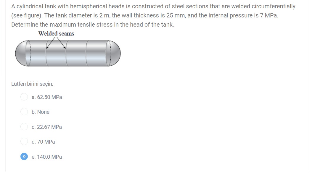 Solved A cylindrical tank with hemispherical heads is | Chegg.com