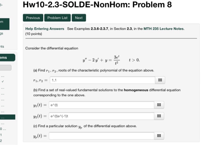 Solved Hw10-2.3-SOLDE-NonHom: Problem 8 3- Previous Problem | Chegg.com