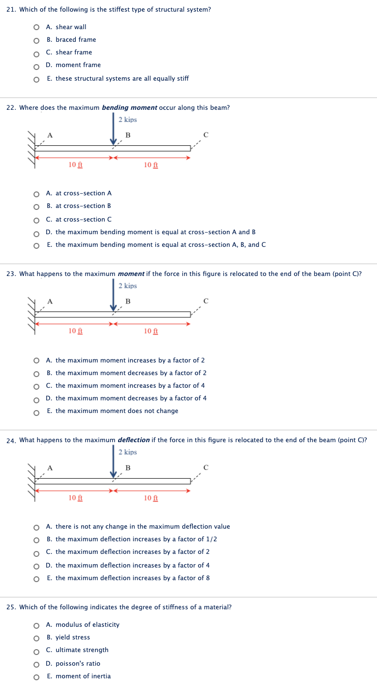 Solved 21. Which of the following is the stiffest type | Chegg.com