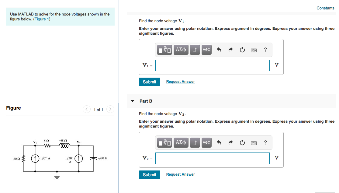 Solved Constants Use MATLAB to solve for the node voltages | Chegg.com