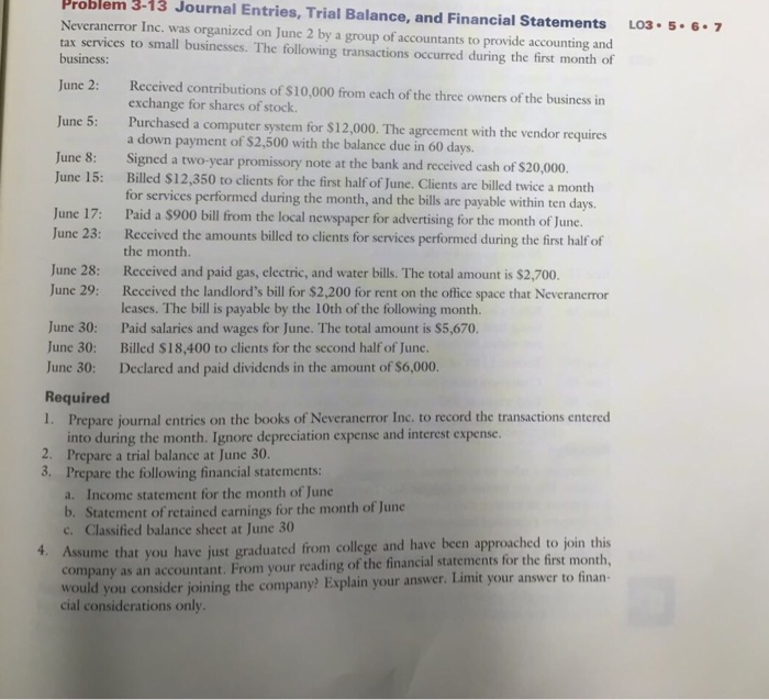Solved Problem 3-13 Journal Entries, Trial Balance, and | Chegg.com