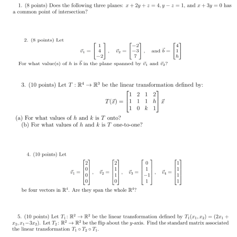 Solved I. (8 points) Does the following three planes: x + | Chegg.com