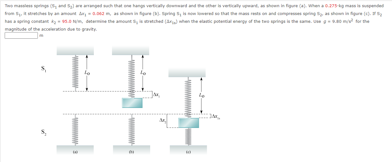 Solved Two massless springs (S1 and S2) are arranged such | Chegg.com