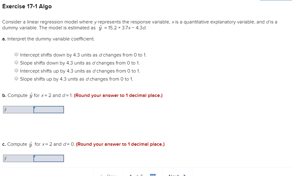 Solved Exercise 17-1 Algo Consider a linear regression model | Chegg.com Solved Exercise 17-1 Algo Consider a linear regression model | Chegg.com
