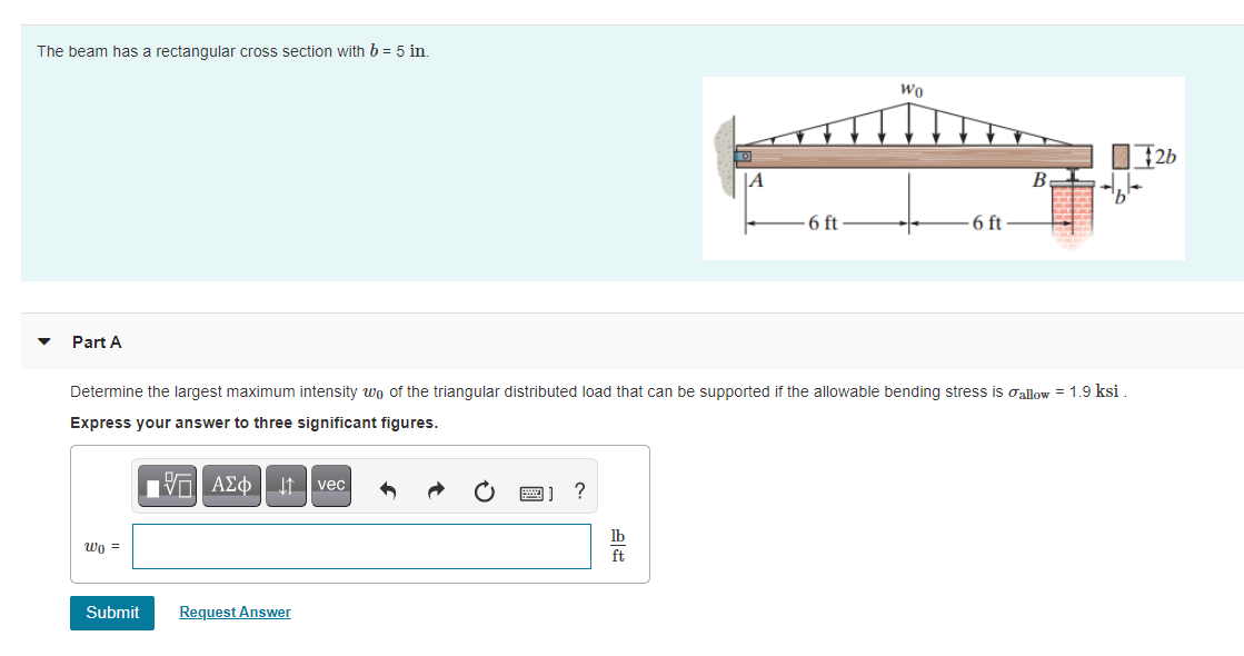 Solved The beam has a rectangular cross section with b = 5 | Chegg.com