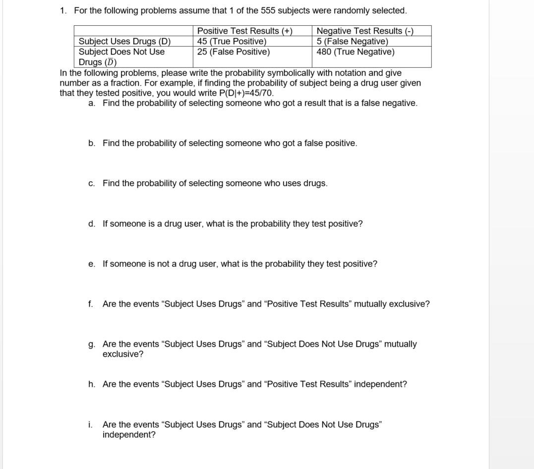 Solved 1. For the following problems assume that 1 of the | Chegg.com