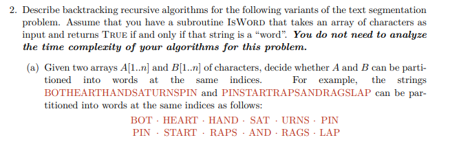 Solved Describe Backtracking Recursive Algorithms For The